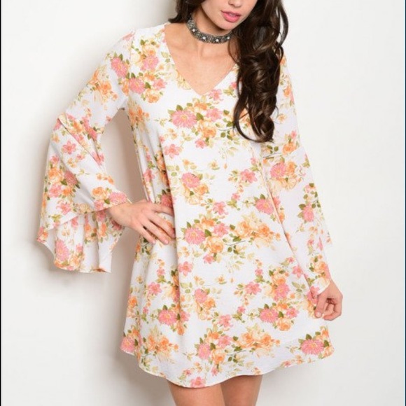 Dresses | Ivory Floral Bell Sleeve Flowy Spring Dress | Poshmark